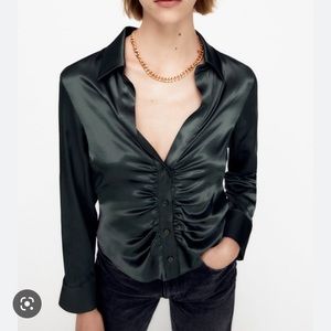 Zara | Tops | Zara Pleated Satin Effect Shirt Size Large | Poshmark